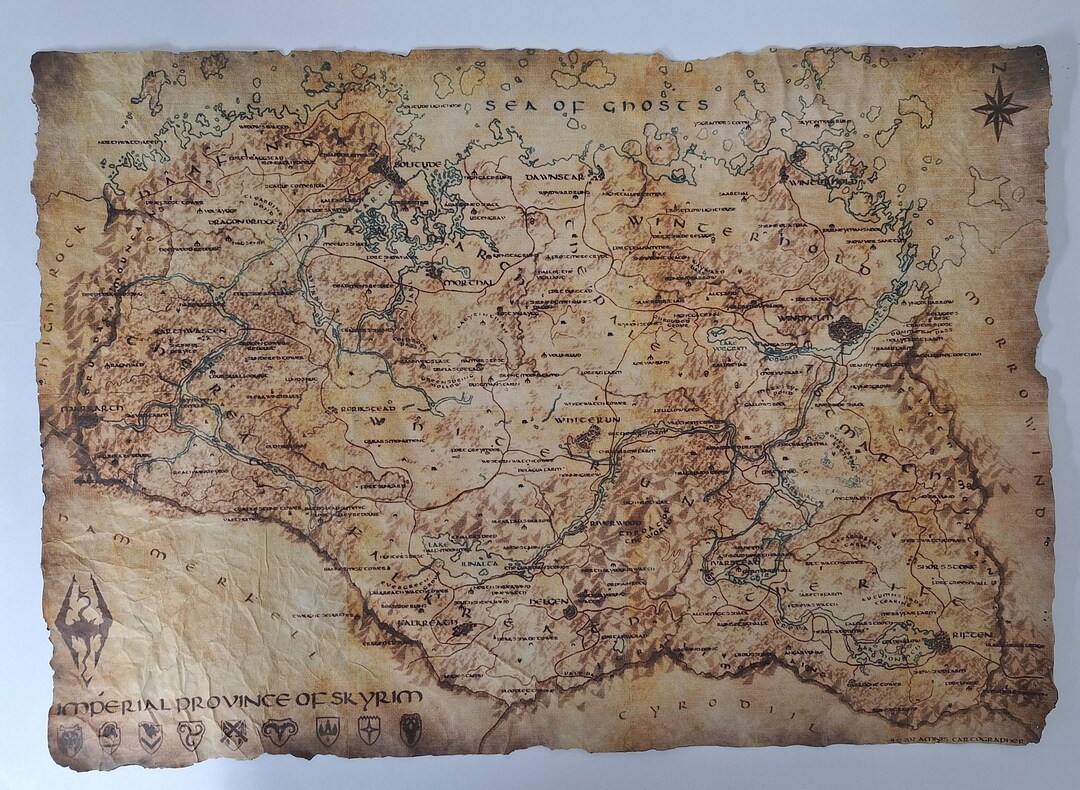 Skyrim Map Paper Parchment Vintage Look 25" X 18" - Etsy