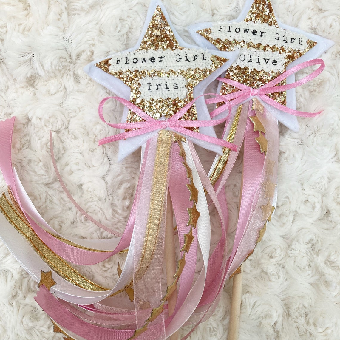 Flower Girl Wand Personalised Wedding Wand Gold Sparkly | Etsy