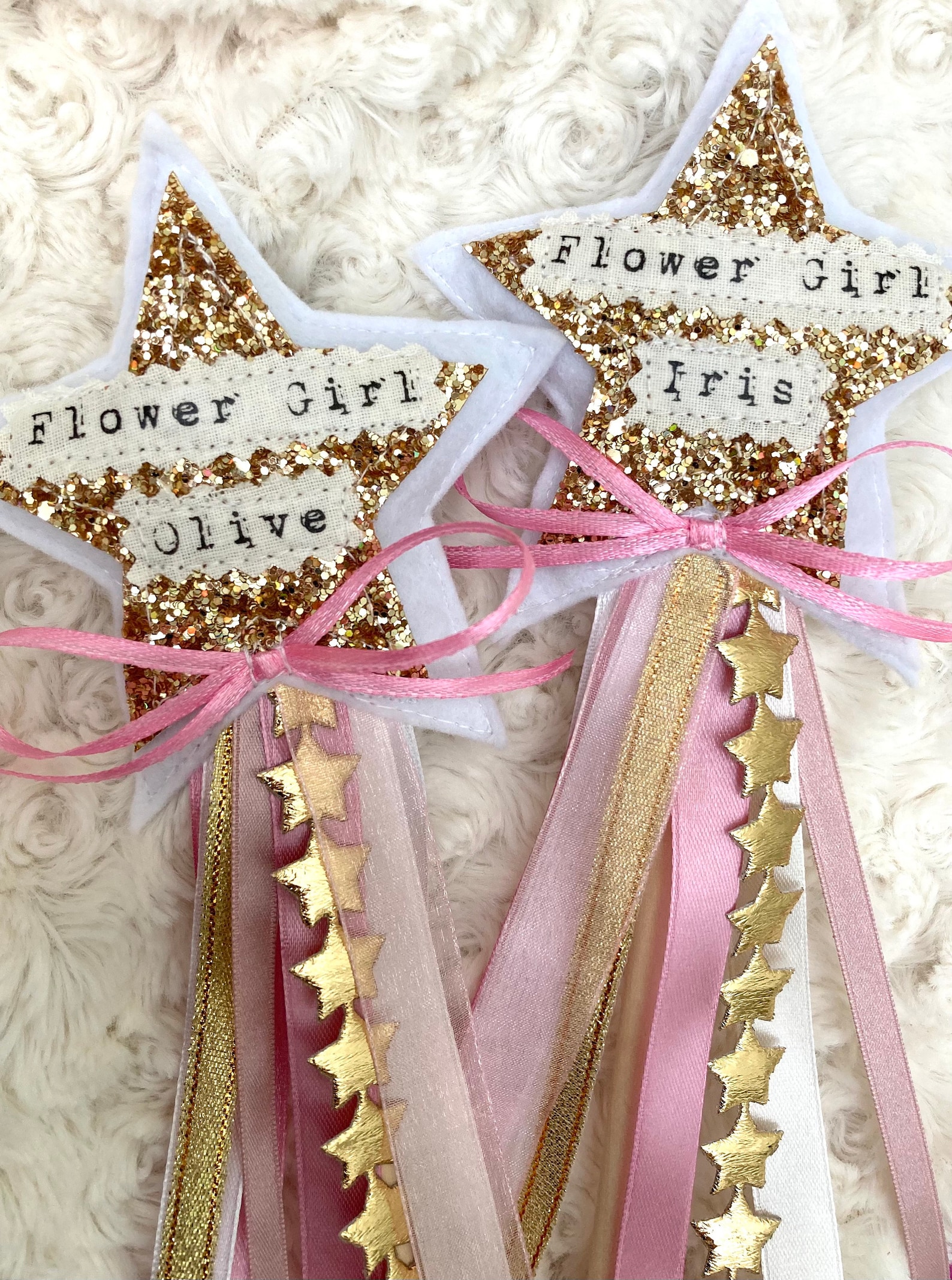 Flower Girl Wand Personalised Wedding Wand Gold Sparkly | Etsy