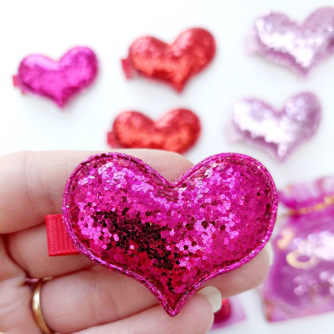 Pair of Glittery Heart Hair Clips Glitter Heart Hair Bow Clip Red, Pink ...