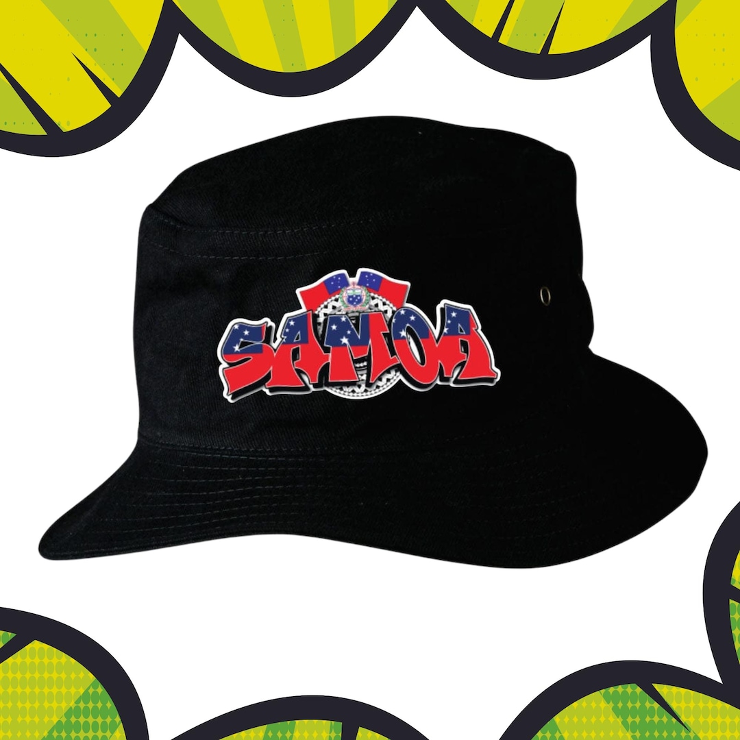 Samoa Hat Flags Coat of Arms Samoan Pride Soft Cotton Bucket Hat Black ...