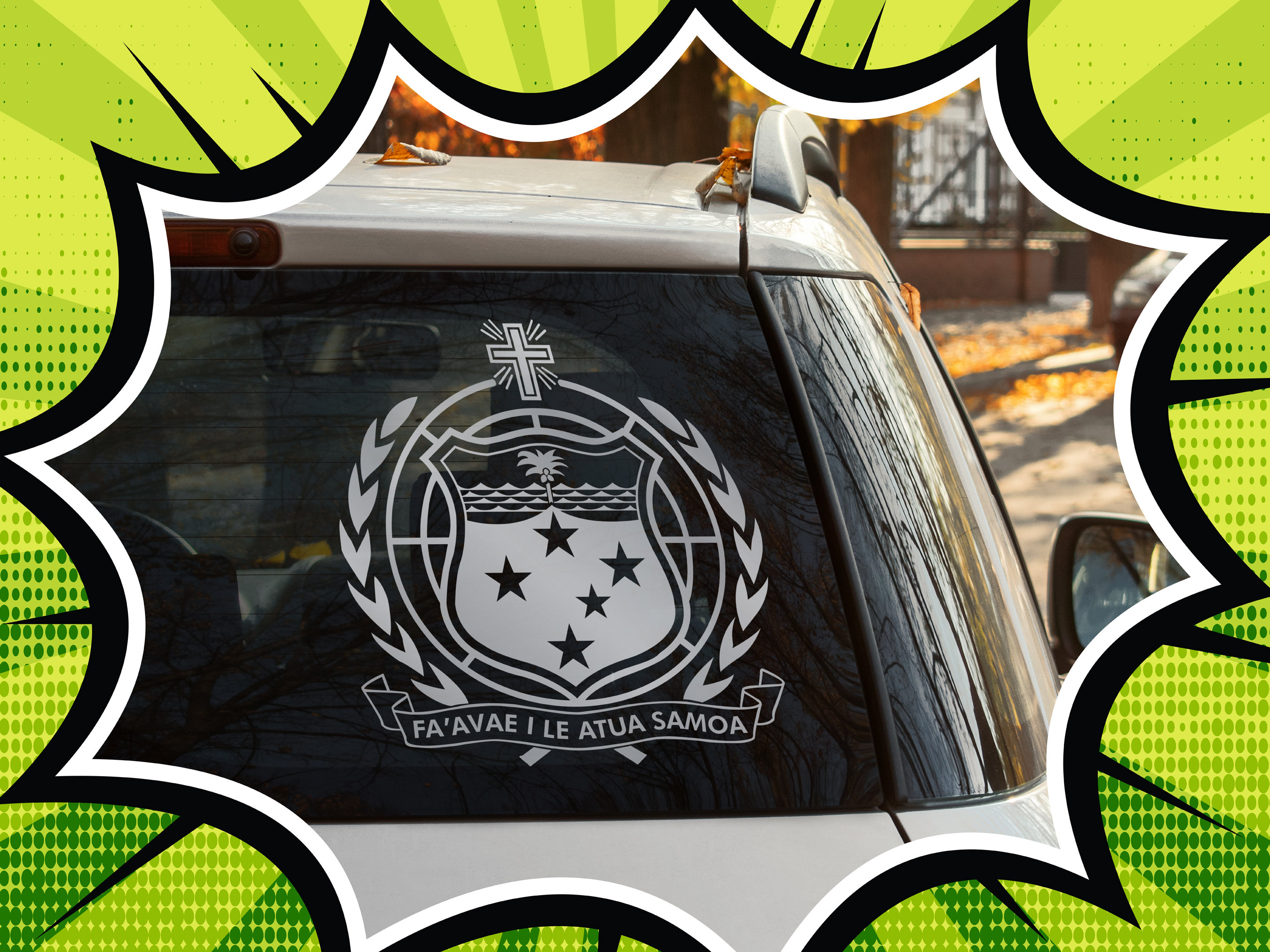 Silver Samoan Shield Coat of Arms Sticker Car 4 X 4 Polynesian Samoa ...