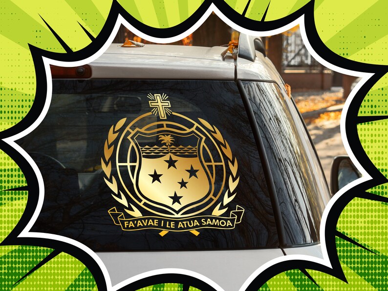 Gold Samoan Shield Coat of Arms Sticker | Car | 4 X 4 | Polynesian ...