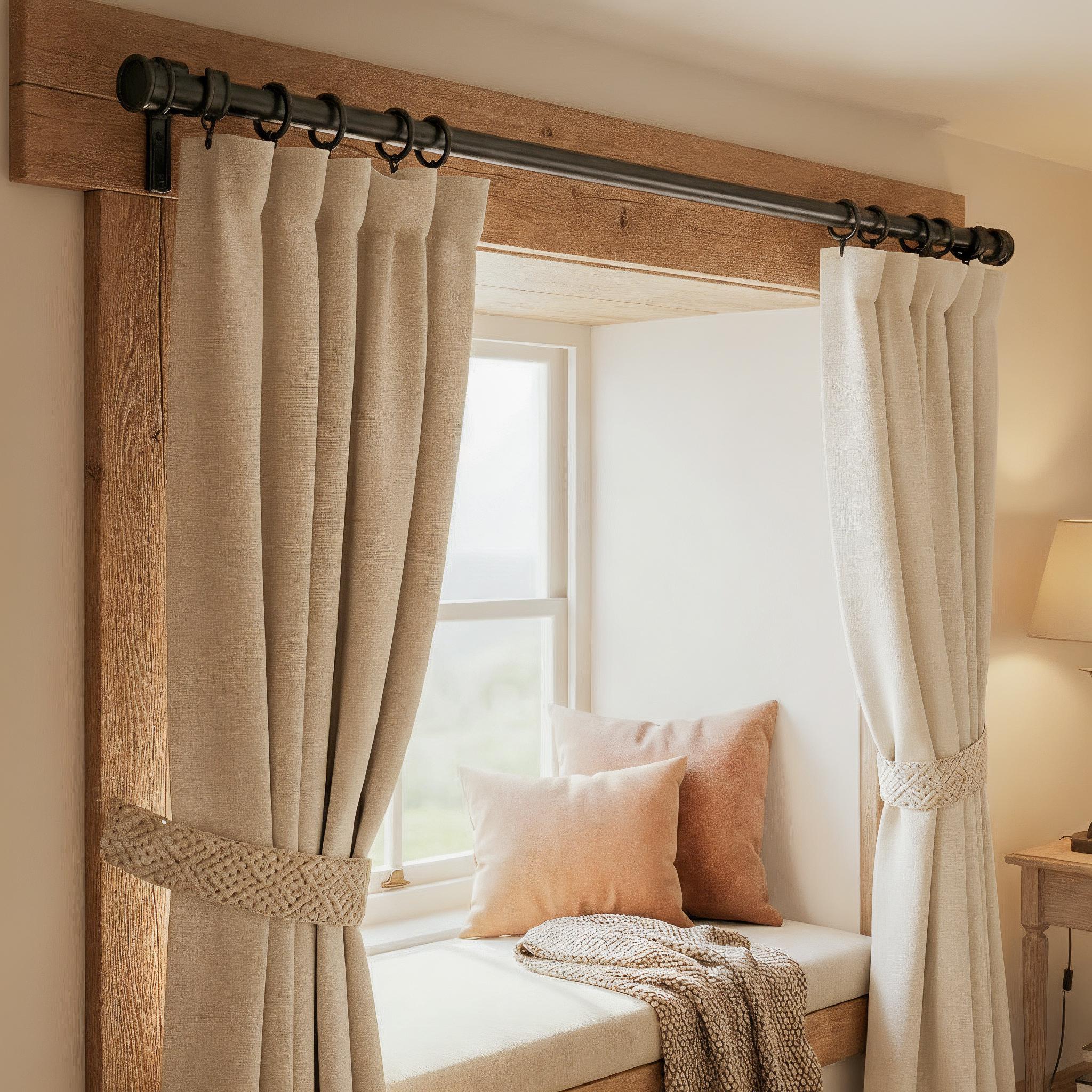 Black Metal Curtain Rail Wrought Iron Wall Mounted Vintage Curtain Rod ...