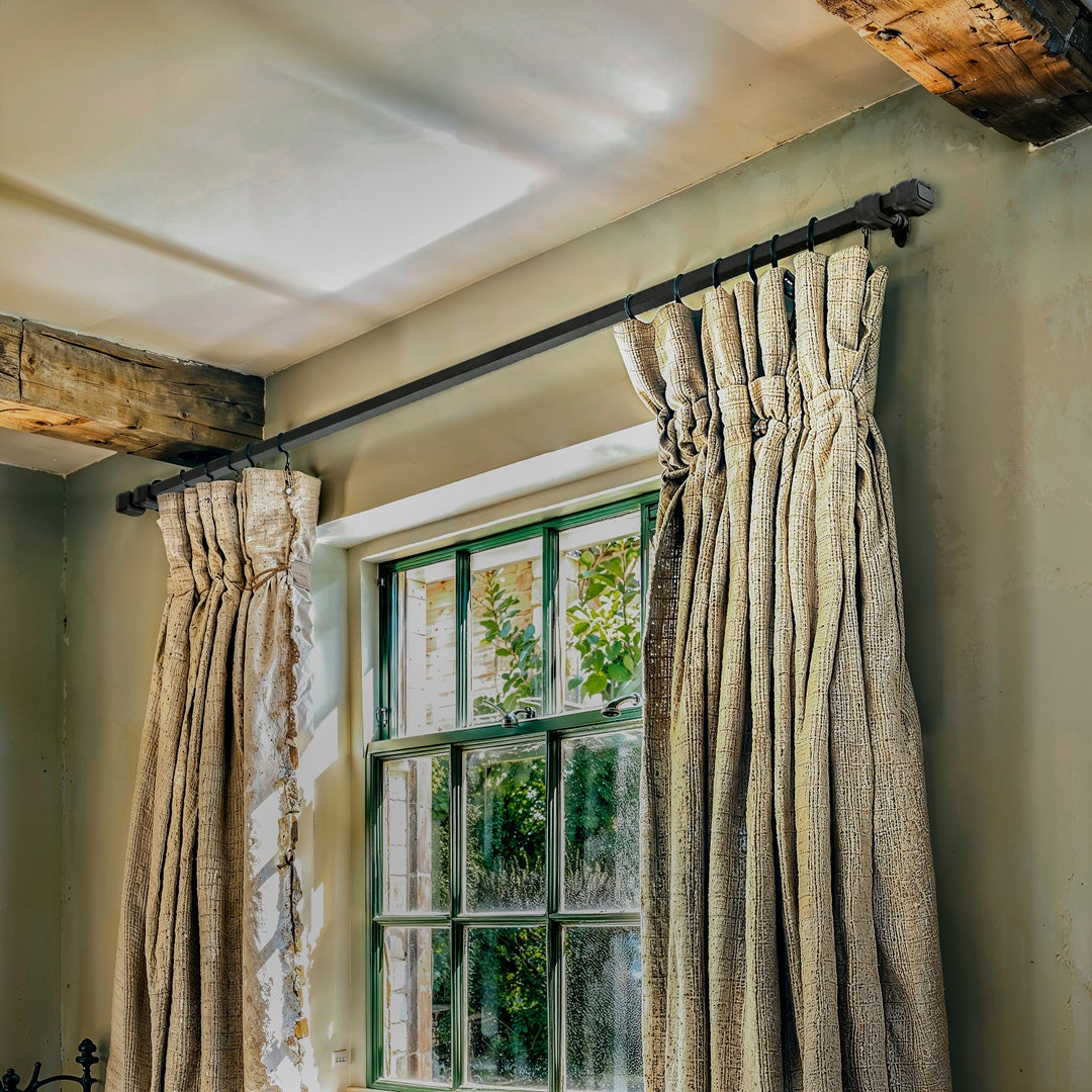 Black Curtain Rail Wrought Iron Wall Mounted Vintage Curtain Rod Steel ...