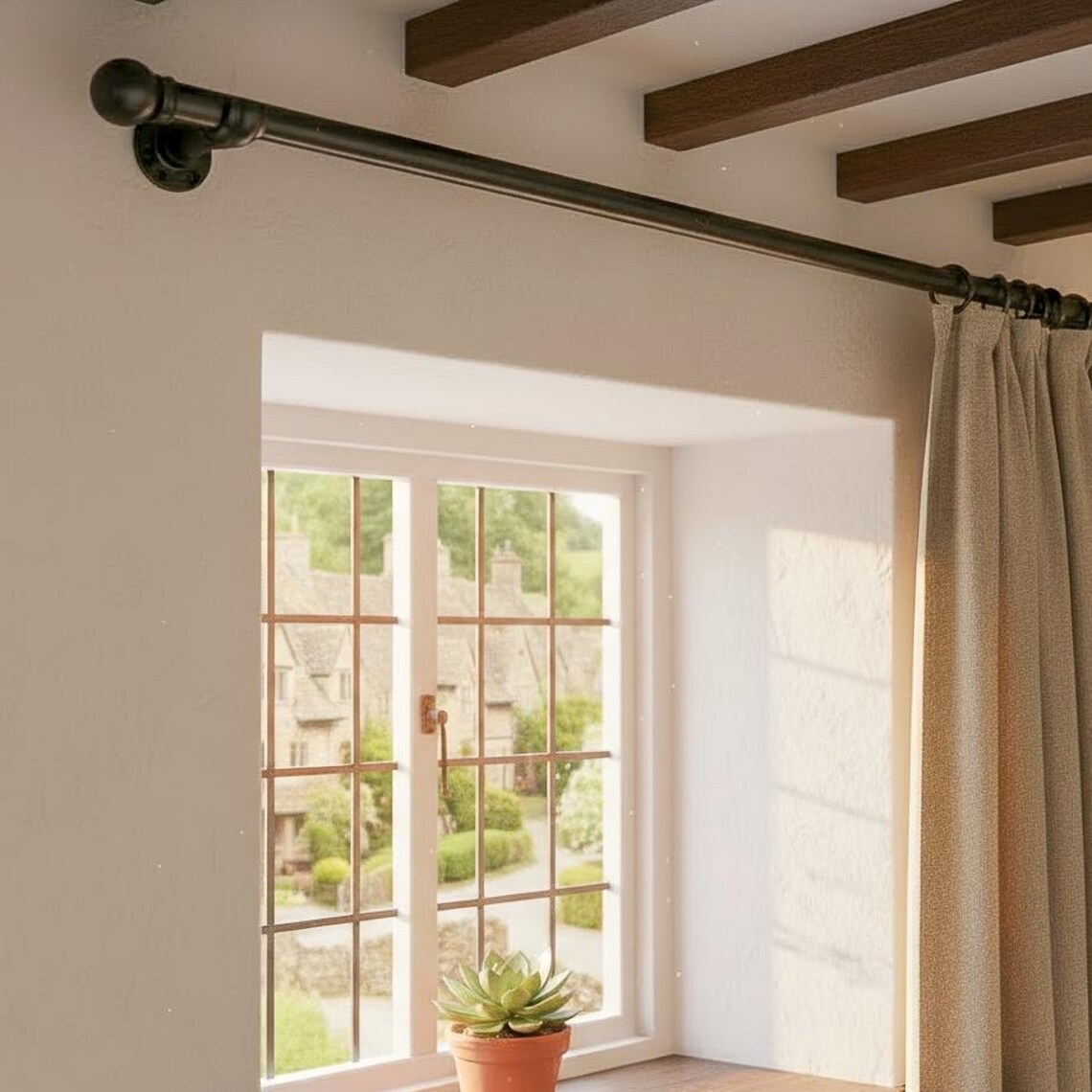Black Metal Curtain Rail Wrought Iron Wall Mounted Vintage Curtain Rod ...