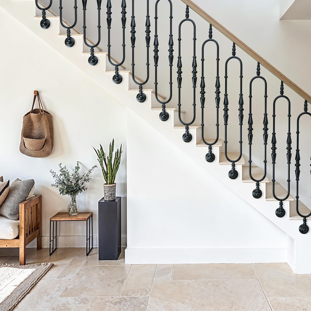 Wrought Iron Stair Spindle Black Railing Panel Handrail Balusters ...