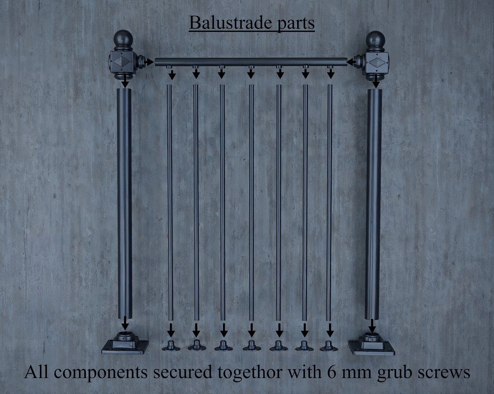Black Wrought Iron Vintage Balustrades Handrail Horizontal Balusters ...