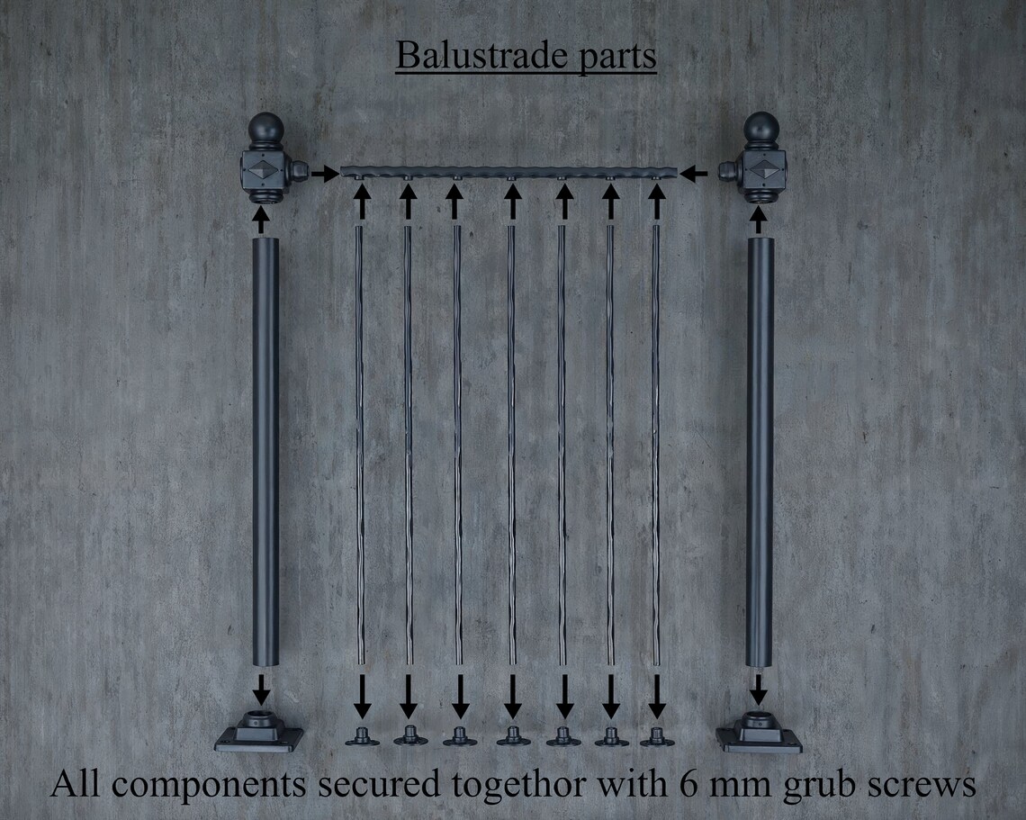 Black Wrought Iron Balustrades Handrail Horizontal Balusters Stair ...