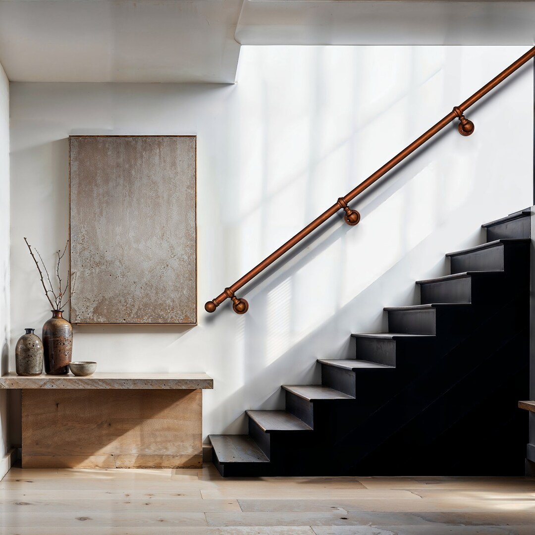 Industrial Bronze Stair Handrail Wrought Iron Staircase Railings Steel ...