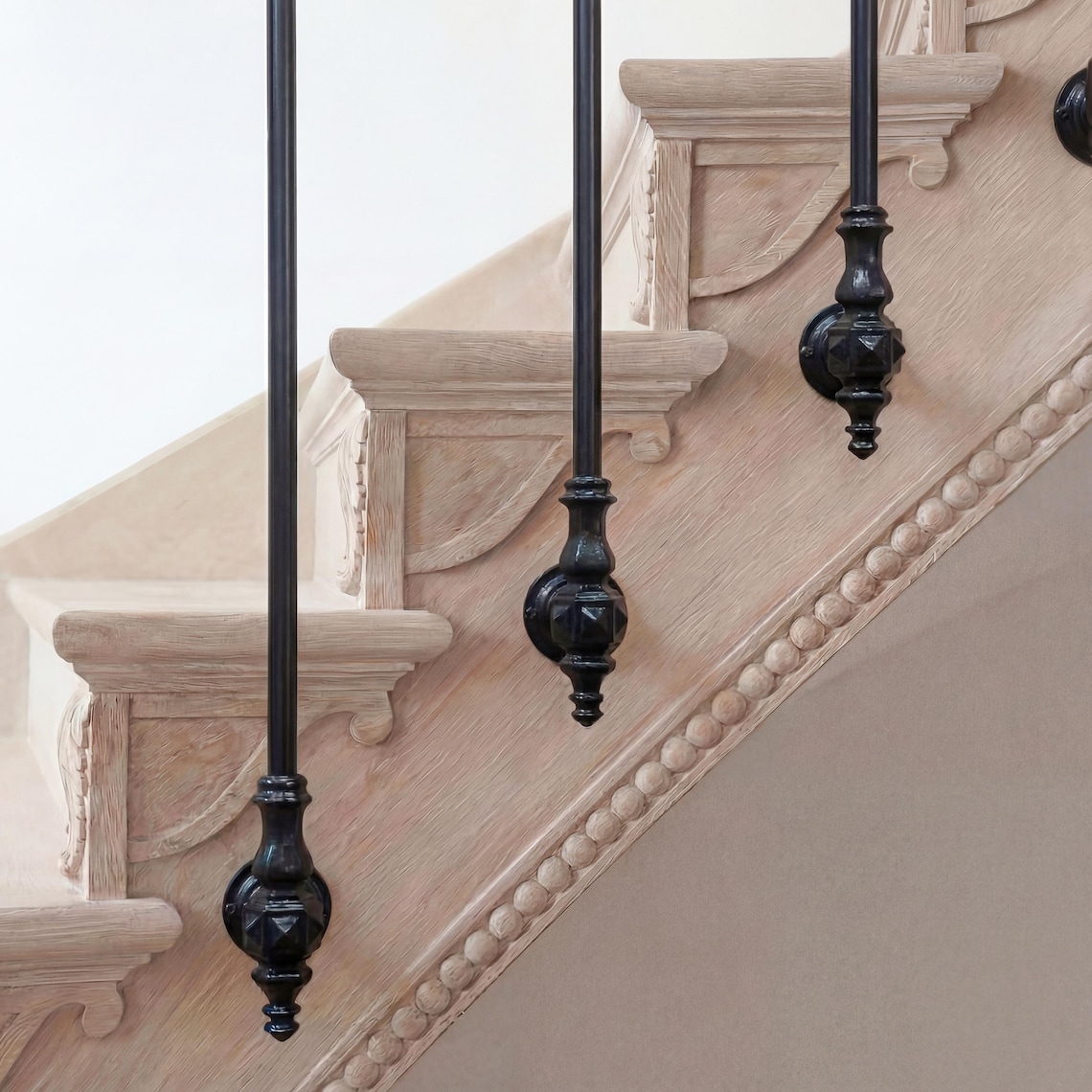 Victorian Style Iron Stair Spindles | Satin Black Side Mount Balusters ...