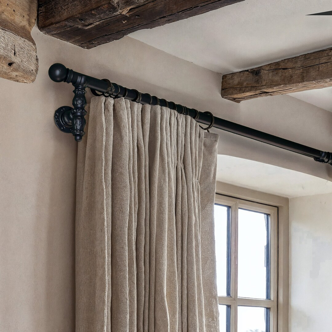 Black Metal Curtain Rail Wrought Iron Wall Mounted Vintage Curtain Rod ...