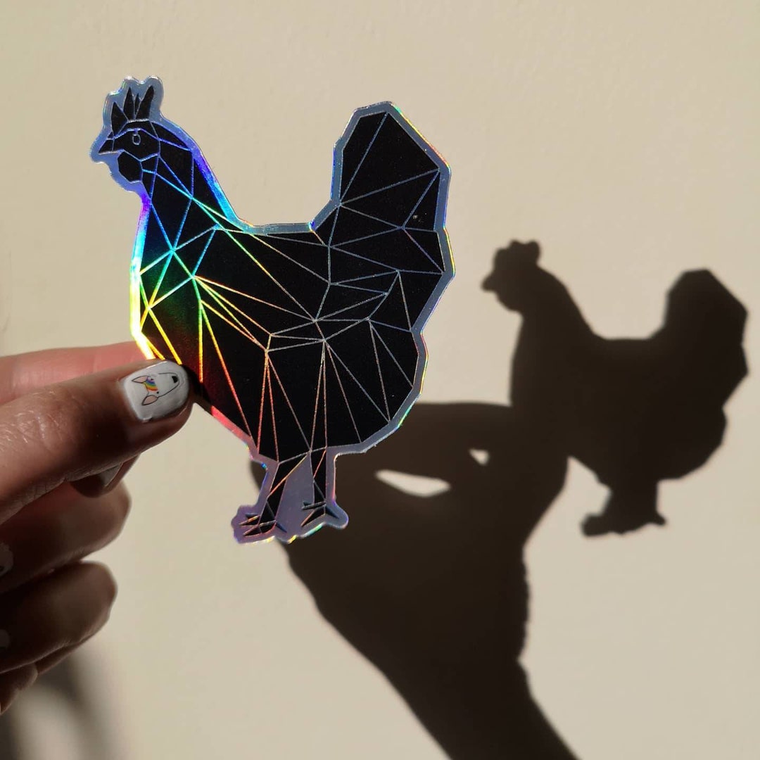 Holographic Geo Chicken Vinyl Sticker - Etsy