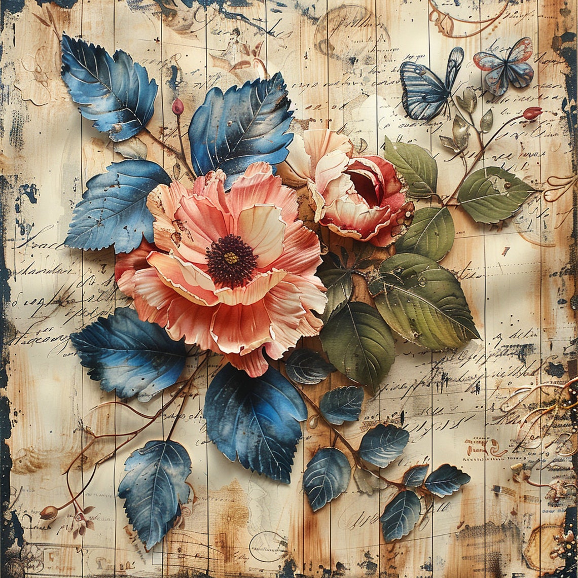 Shabby Chic Floral Paper Clipart Bundle-12 High Quality Watercolor Jpgs ...