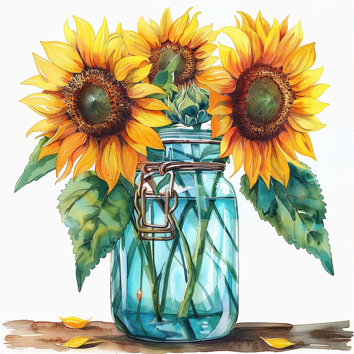 Watercolor Sunflower Flower Jar, Clipart Bundle 5 High Quality ...