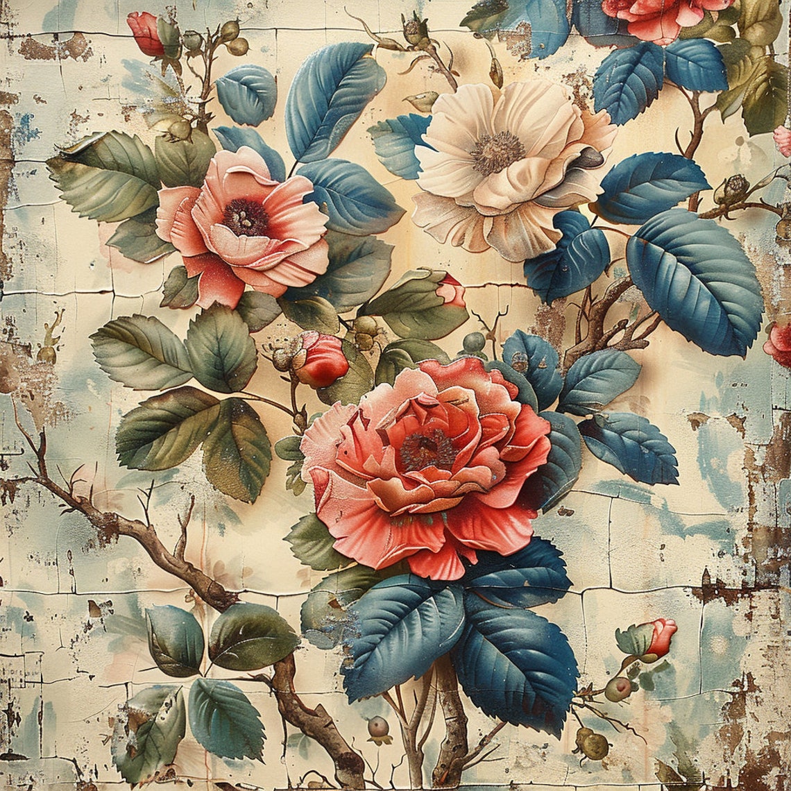 Shabby Chic Floral Paper Clipart Bundle-12 High Quality Watercolor Jpgs ...