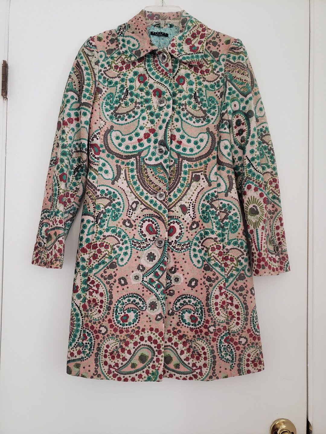 SISLEY Italy Vintage 1990s Walking Coat Long Blazer Floral Paisley ...