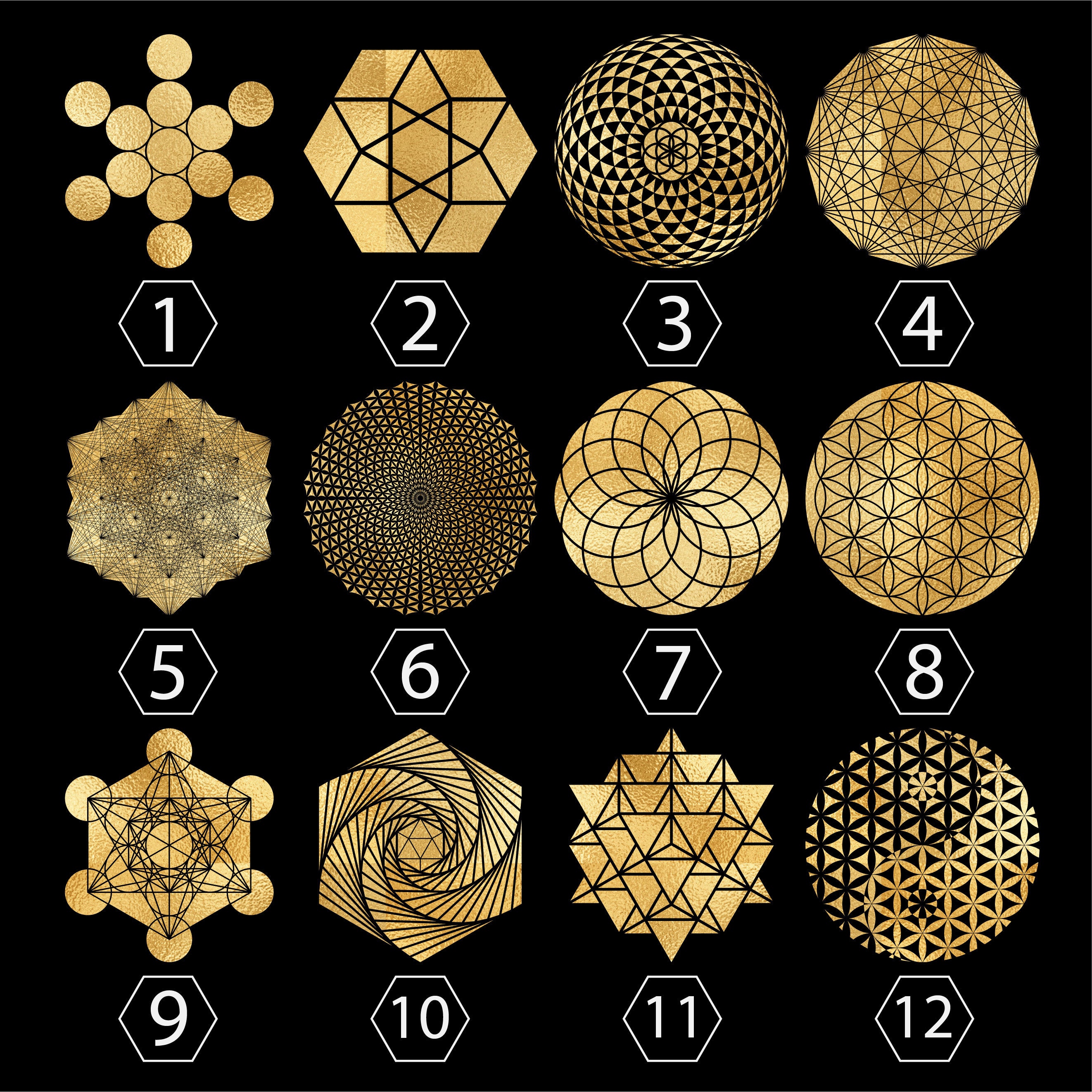 12 Sacred Geometry Vector Set / Sacred Geometry Stencil SVG / - Etsy