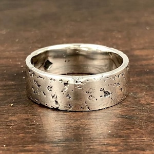 Flat Band, Rustic Wedding Band, Textured Band, Sterling Silver Ring ...