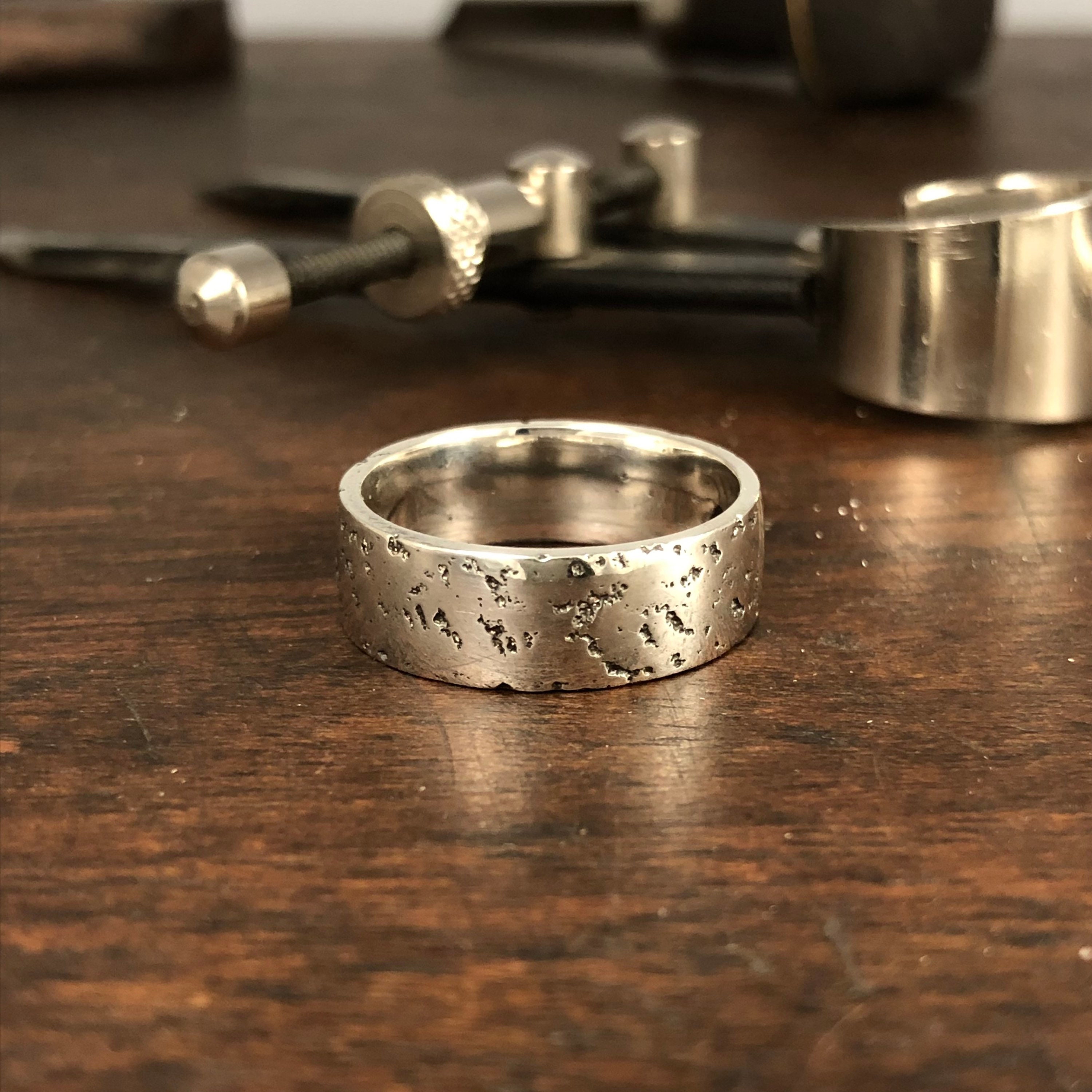 Flat Band Rustic Wedding Band Textured Band Sterling Silver - Etsy