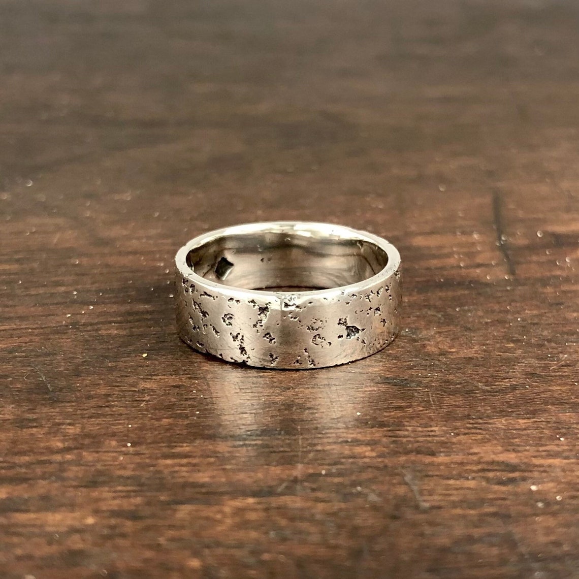 Flat Band Rustic Wedding Band Textured Band Sterling Silver - Etsy