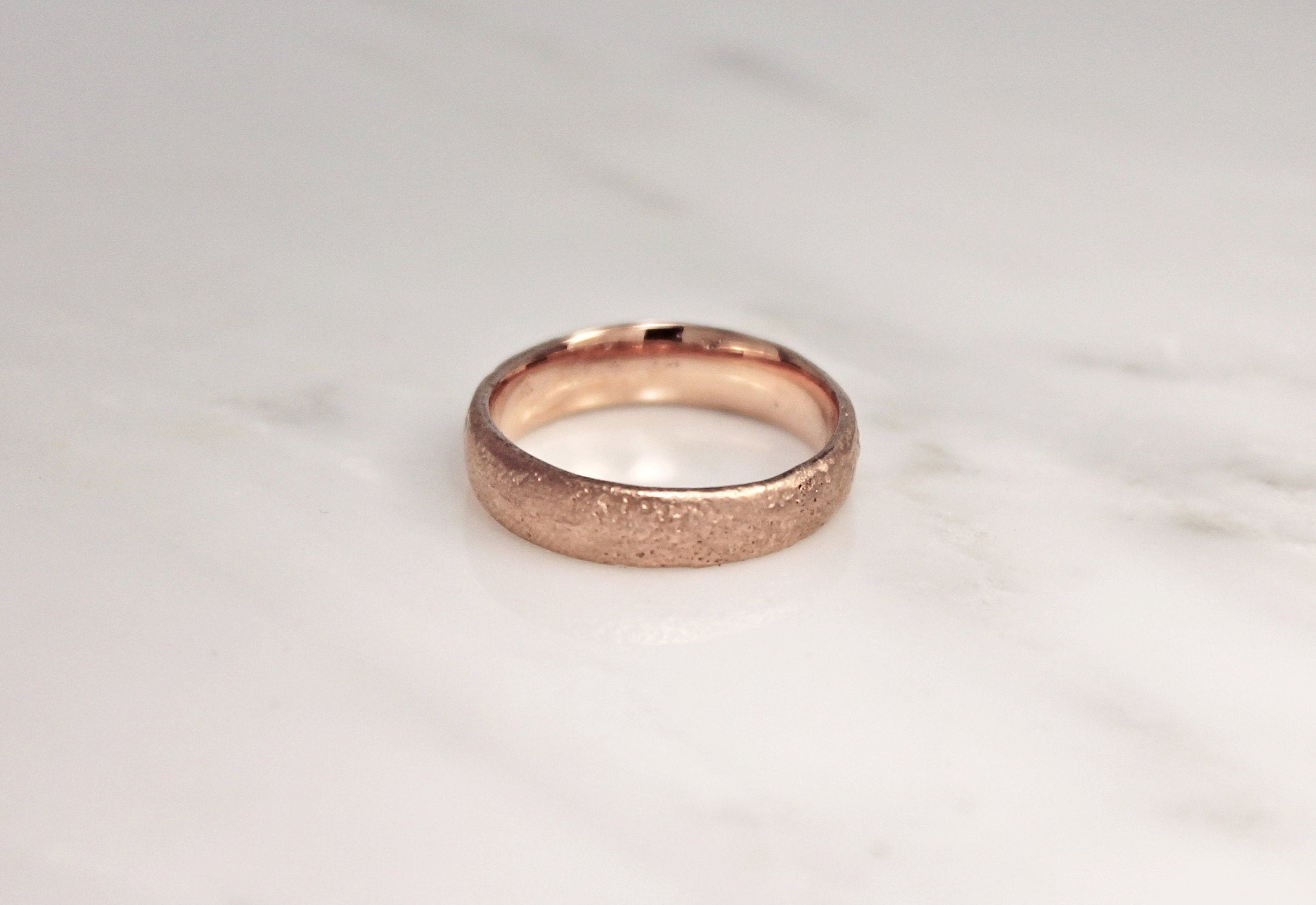 9ct Rose Gold Sand Cast Ring Rustic Wedding Band 5mm | Etsy