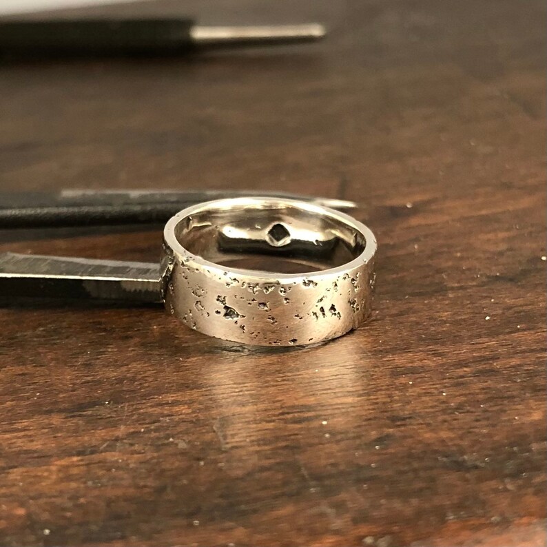 Flat Band Rustic Wedding Band Textured Band Sterling Silver | Etsy