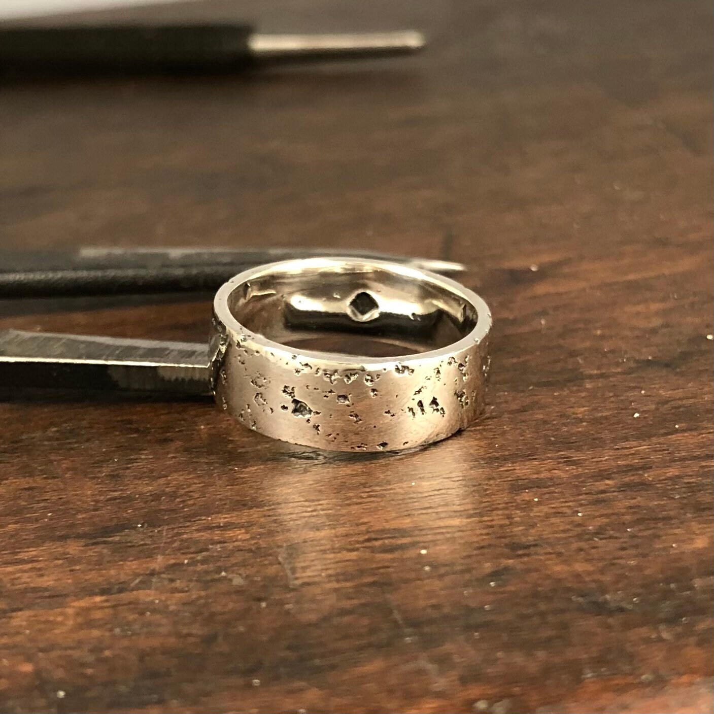 Flat Band Rustic Wedding Band Textured Band Sterling Silver | Etsy