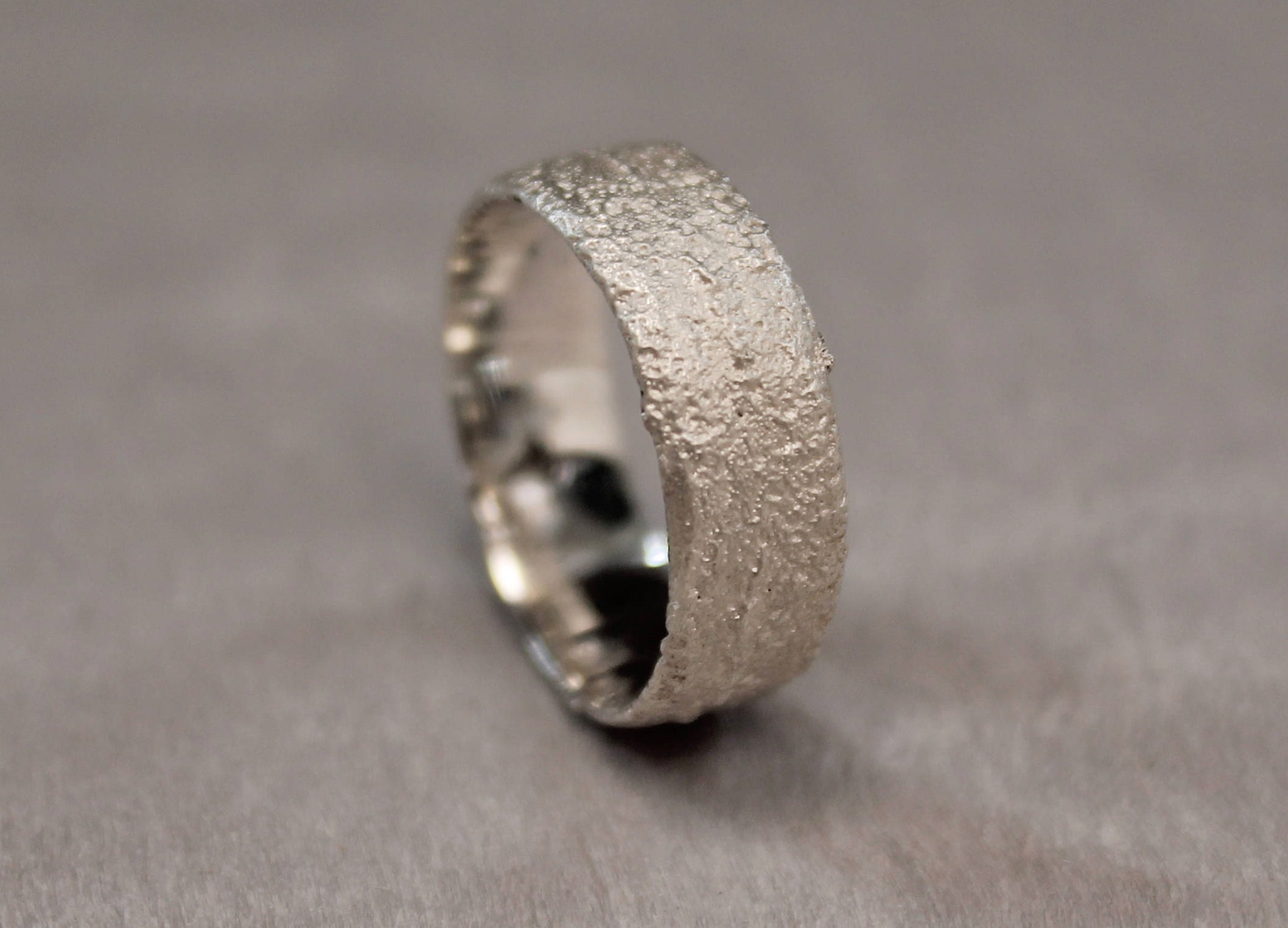 Silver Wedding Ring Sand Cast Ring Organic Wedding Band | Etsy