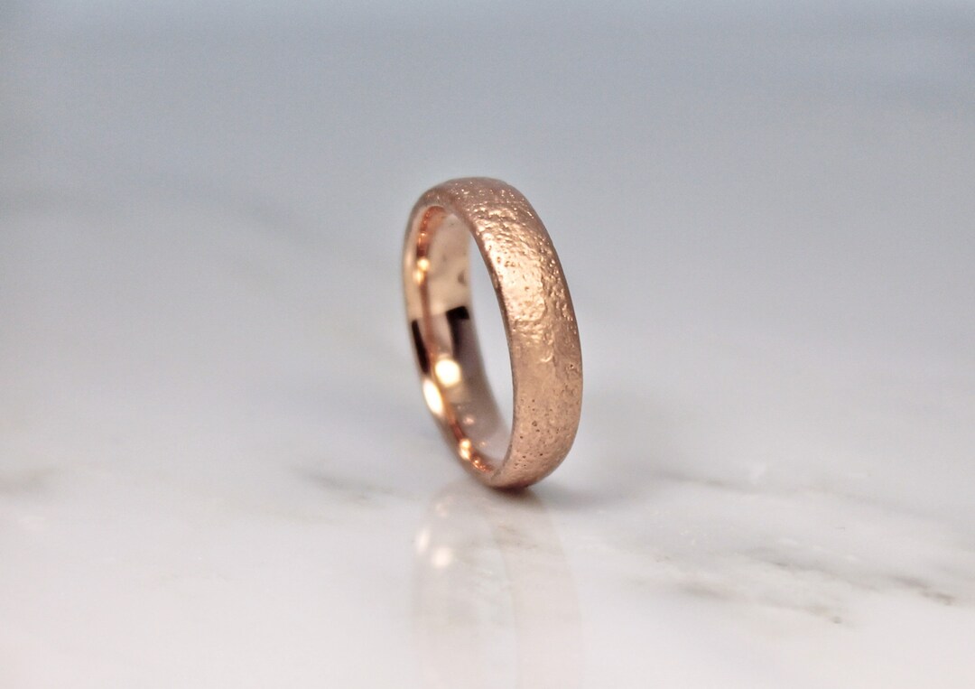 9ct Rose Gold Sand Cast Ring, Rustic Wedding Band, 5mm Textured Unique ...