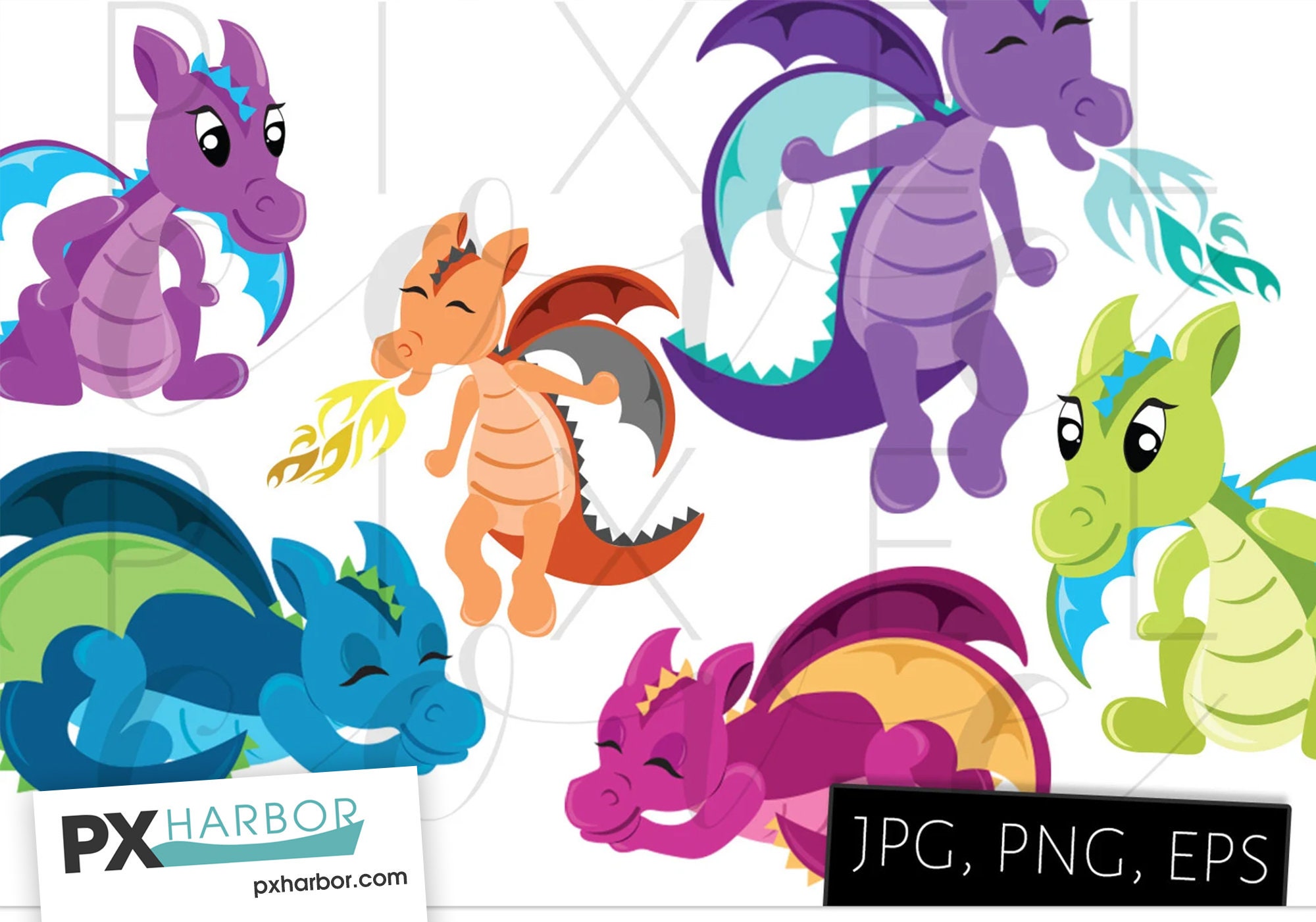 Cartoon Dragon Clip Art Set – Party Decor, Kids (SVG, PNG, JPG) - Etsy