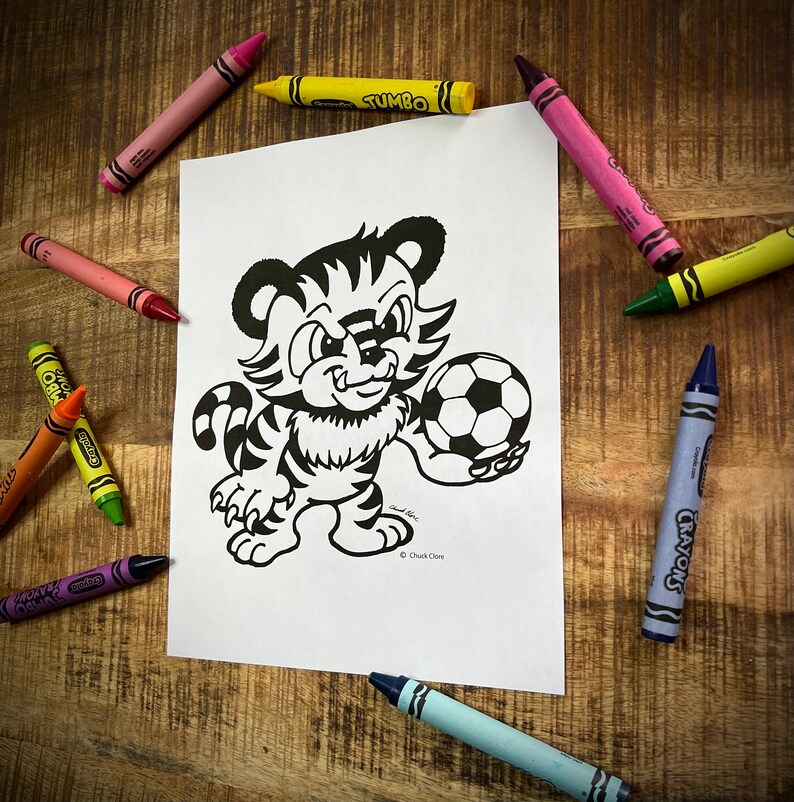 Coloring Page: Tiger Mascot With Soccer Ball Pen-and-ink Drawing - Etsy