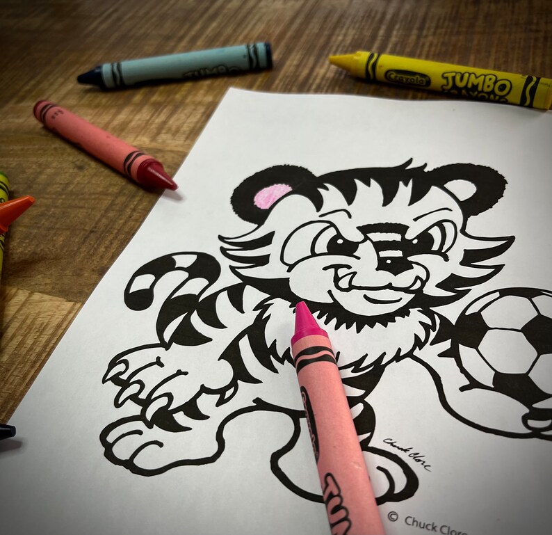 Coloring Page: Tiger Mascot With Soccer Ball Pen-and-ink Drawing - Etsy