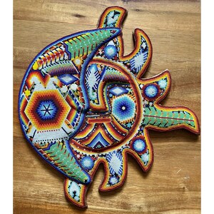 Huge Huichol Beaded Sun Moon Eclipse// Unusual Sculptural Blue Red ...