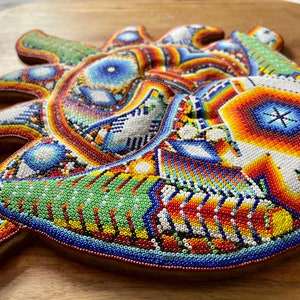 Huge Huichol Beaded Sun Moon Eclipse// Unusual Sculptural Blue Red ...
