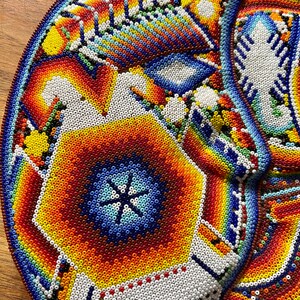 Huge Huichol Beaded Sun Moon Eclipse// Unusual Sculptural Blue Red ...