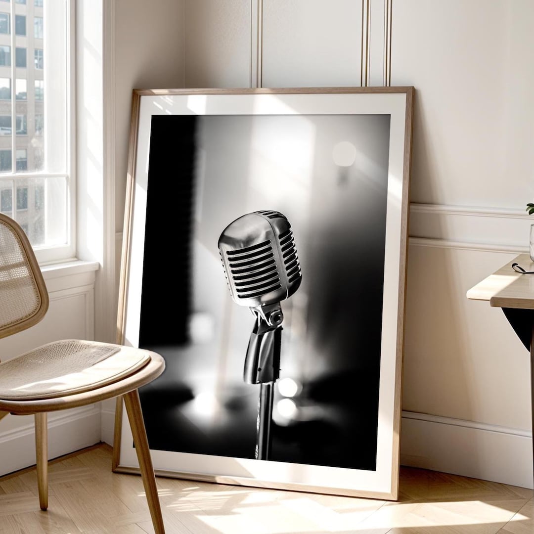 Microphone Print: Music Art, Printable Black and White Photography ...