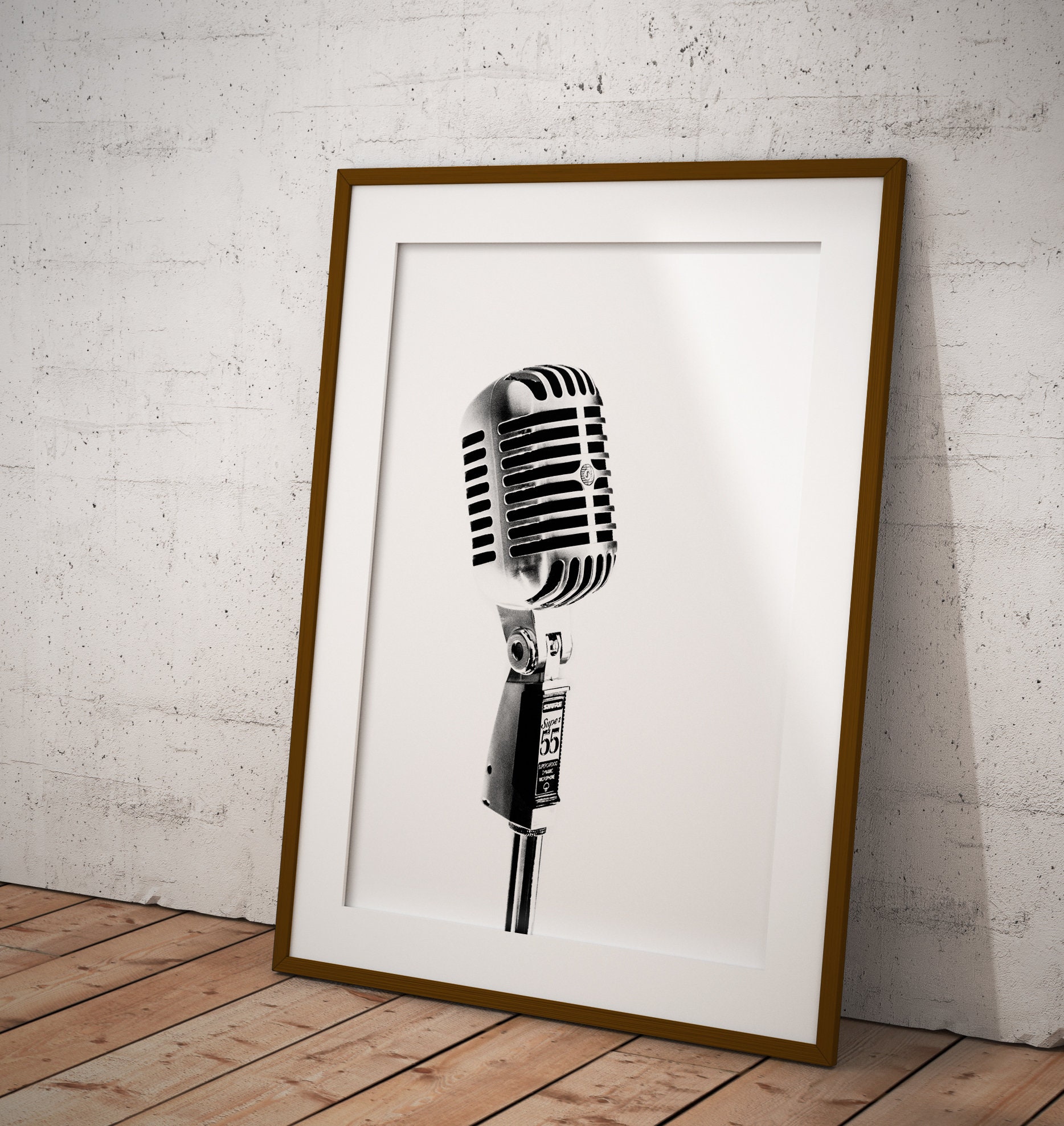 Microphone Print Printable Music Art Black and White - Etsy