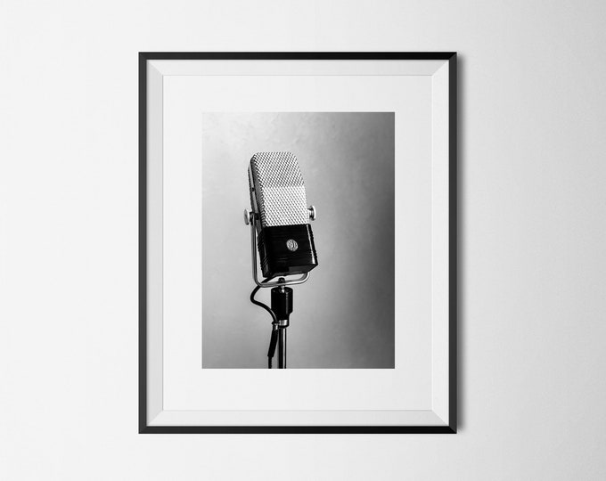 Microphone Print Black and White Photography Printable Music | Etsy
