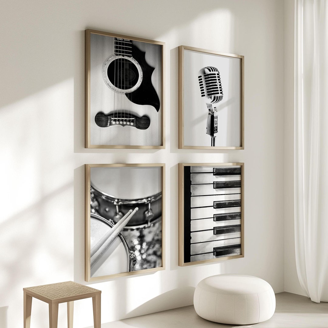 Music Print Set of 4, Printable Music Art, Black and White Photography ...
