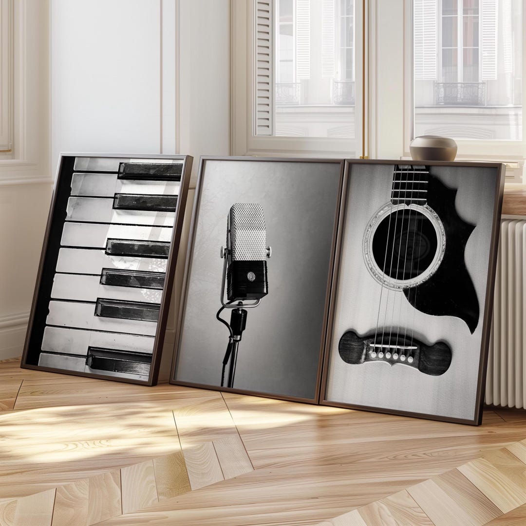 Music Print Set of 3, Printable Music Art, Black and White Photography ...