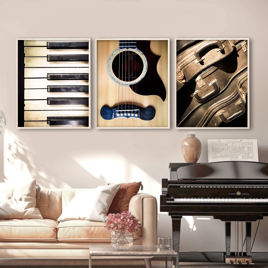 Music Print Set of 3, Printable Music Art, Guitar Photography, Piano ...