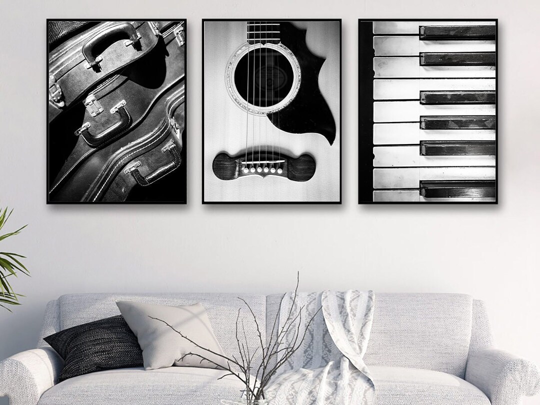 Music Print Set of 3, Printable Music Set, Music Wall Art, Black and ...