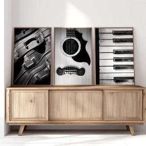 Music Print Set of 3, Printable Music Set, Music Wall Art, Black and ...