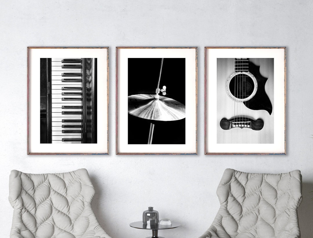 Music Print Set of 3, Printable Music Set, Music Wall Art, Black and ...