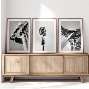 Music Art, Set of 3 Music Prints, Black and White Photography, Guitar ...