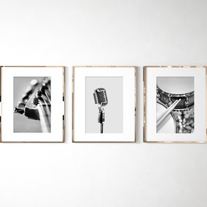 Music Art, Set of 3 Music Prints, Black and White Photography, Guitar ...