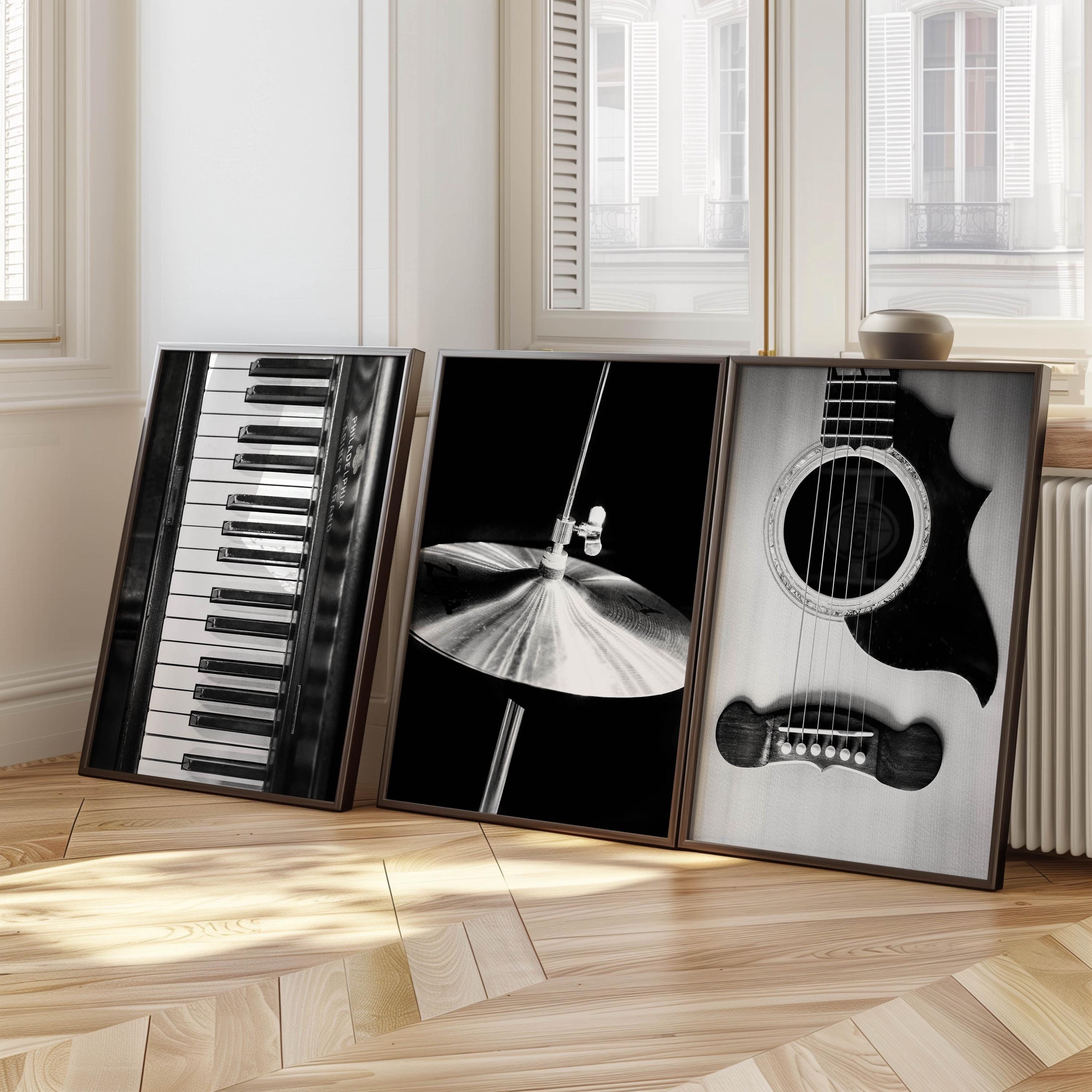 Music Print Set of 3, Printable Music Set, Music Wall Art, Black and ...