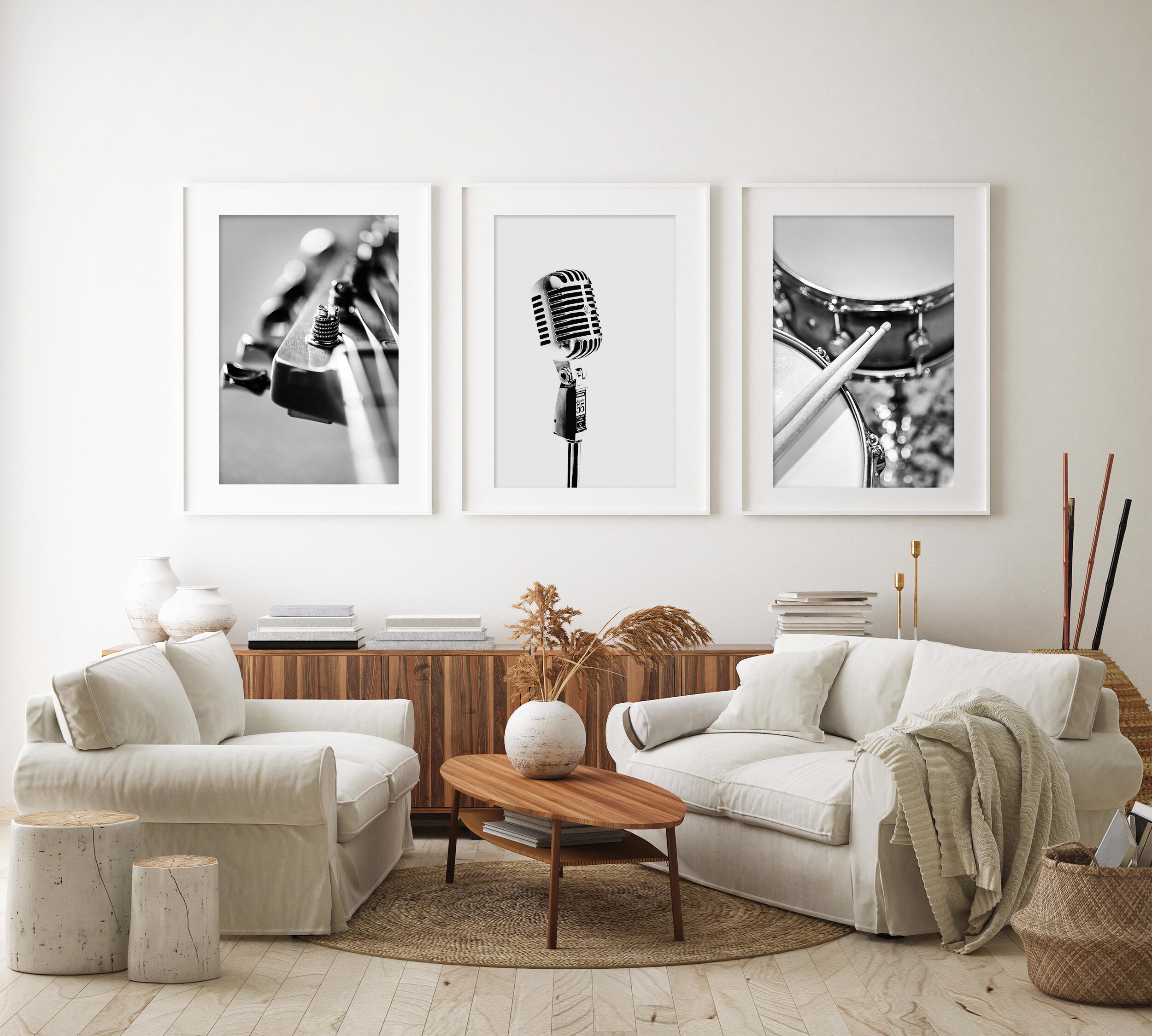 Music Art, Set of 3 Music Prints, Black and White Photography, Guitar ...