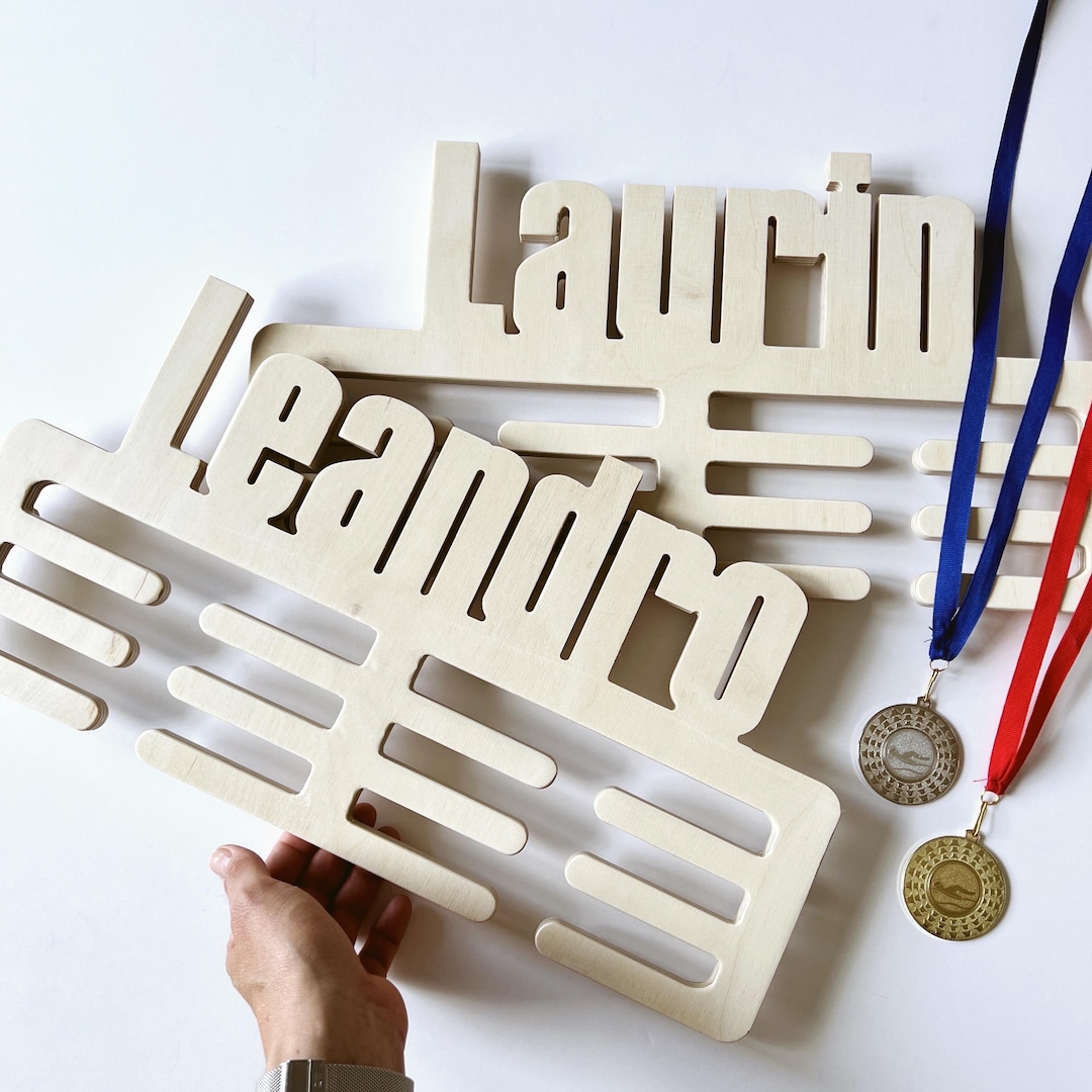 Personalized Wooden Medal Hanger With Name | Custom Medal Display Rack ...